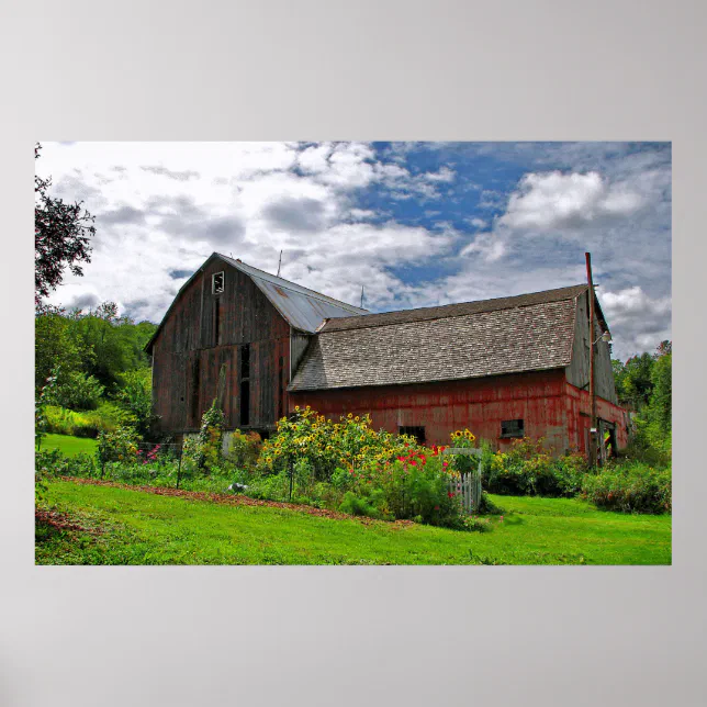 Red Barn on Sunny Summer Day Poster | Zazzle