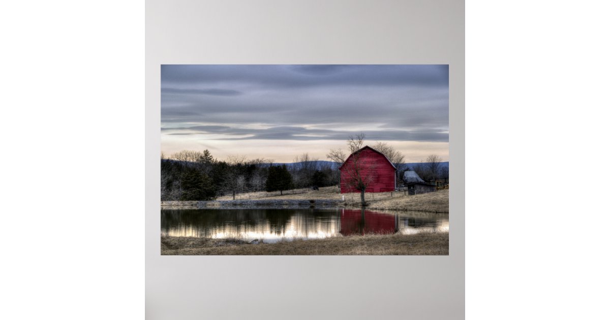 Red Barn Reflection in Water HDR Photo Poster | Zazzle