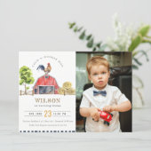 Red Barn Rooster Watercolor Photo Birthday Invite | Zazzle