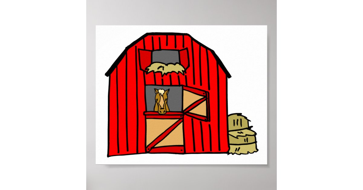 Red Barn Scene Equine Farm Poster | Zazzle