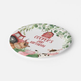 Red Barn Tractor Farm Birthday Party Paper Plate | Zazzle