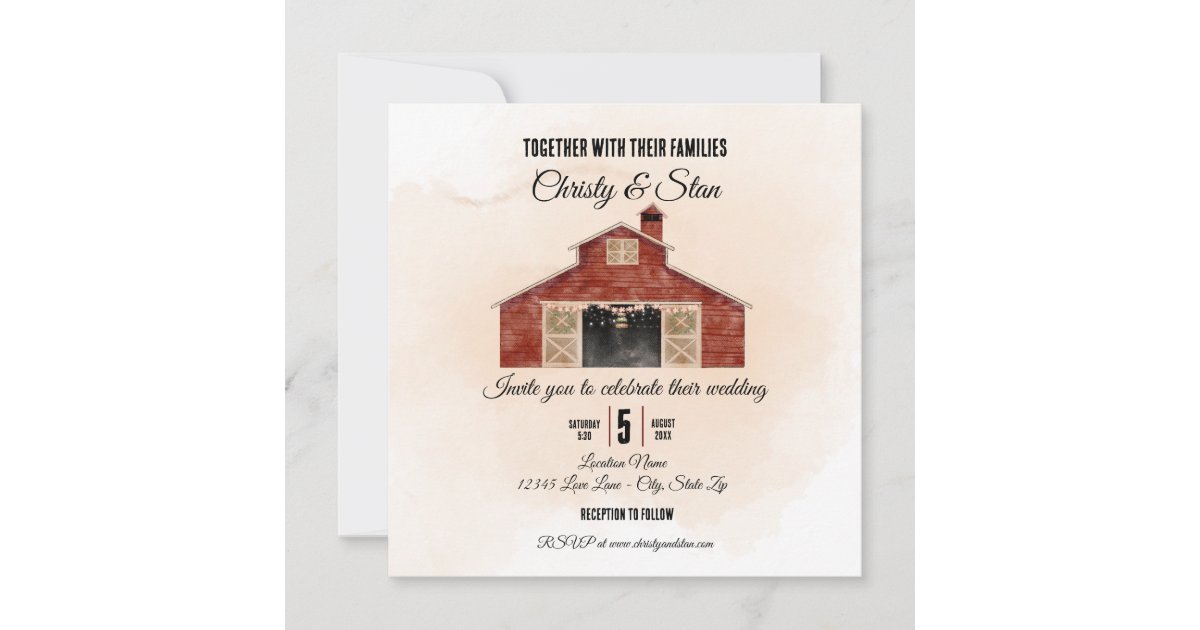 Red Barn Wedding Invitation Square | Zazzle