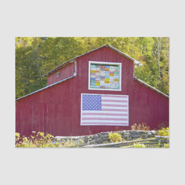 Red Barn With American Flag State License Plates Tissue Paper | Zazzle