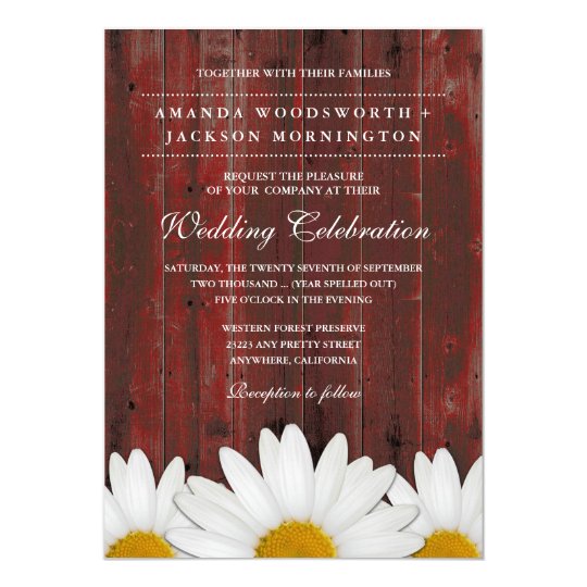 Red Barn Wood Rustic Daisy Wedding Invitations | Zazzle.com