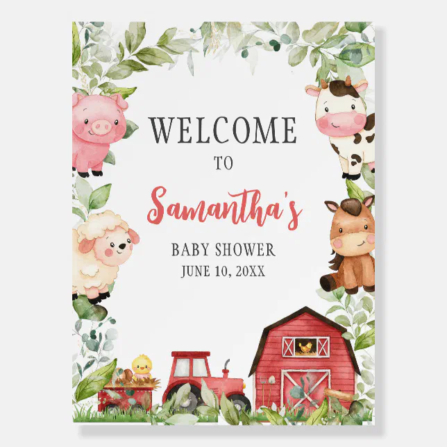 Red Barnyard Farm Baby Shower Welcome Sign | Zazzle