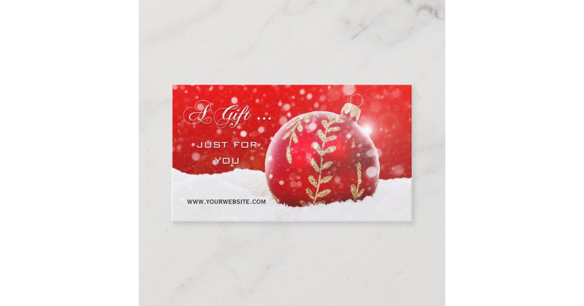 Red Bauble Sparkling Snow Christmas Gift Card | Zazzle