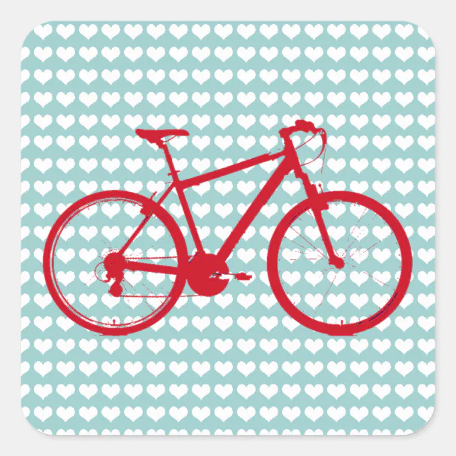 red bike, cycling square sticker | Zazzle