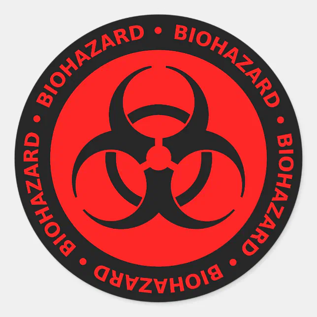 Red Biohazard Warning Classic Round Sticker | Zazzle