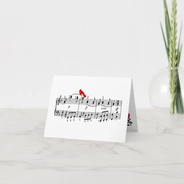 Red Bird and Music Note Card | Zazzle