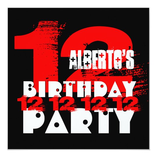 RED BLACK 12th Birthday Party 12 Year Old V03 Invitation | Zazzle.com