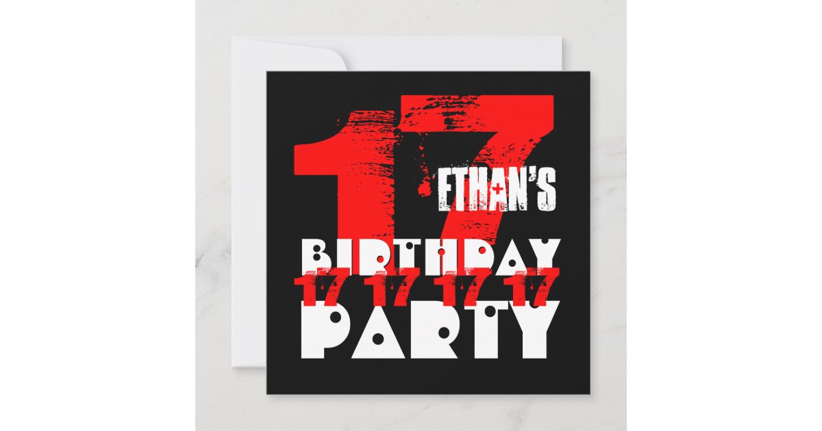 RED BLACK 17th Birthday Party 17 Year Old V09 Invitation | Zazzle