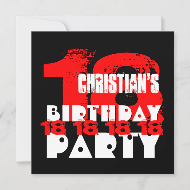 RED BLACK 18th Birthday Party 18 Year Old V10 Invitation | Zazzle