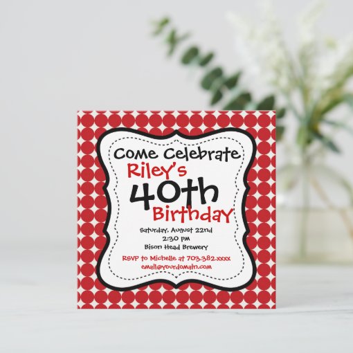 Red Black 40th Birthday Party Invitations | Zazzle