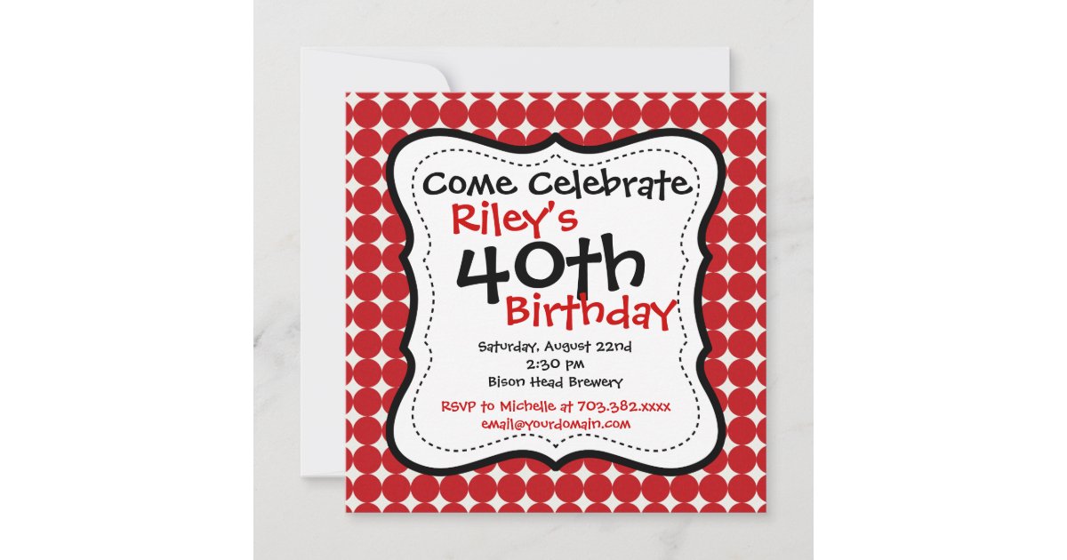 Red Black 40th Birthday Party Invitations | Zazzle