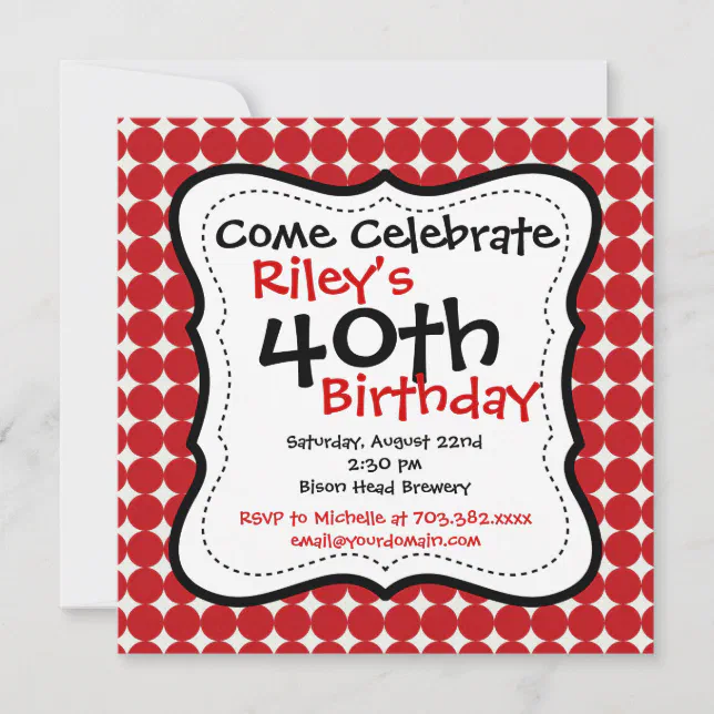 Red Black 40th Birthday Party Invitations | Zazzle