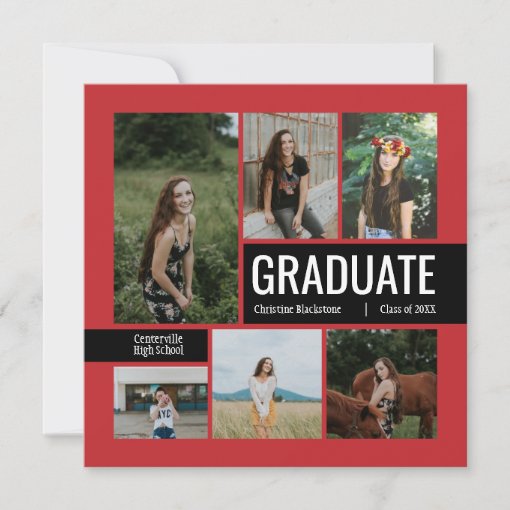 Red & Black 6 Photo Graduation Invitation | Zazzle