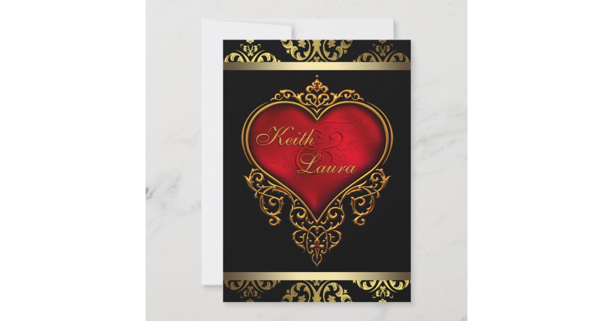 Red Black and Gold Heart Wedding Invitation | Zazzle.com
