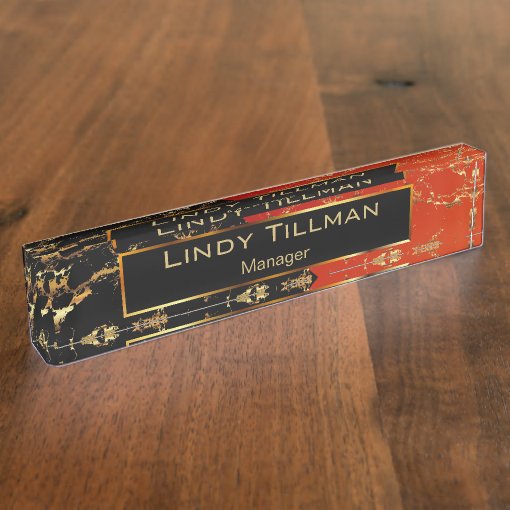 Red, Black and Gold Marble Design Name Plate | Zazzle
