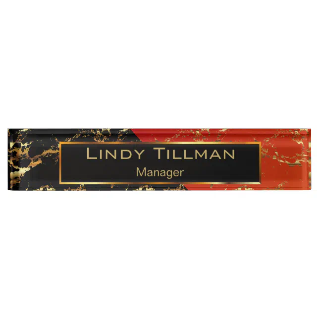 Red, Black and Gold Marble Design Name Plate | Zazzle