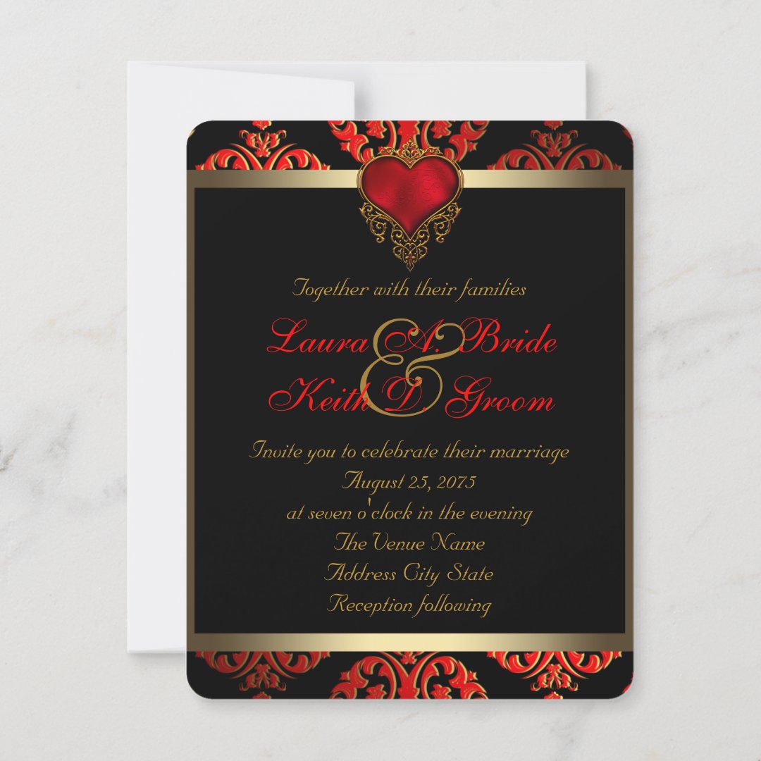 Red Black and Gold Wedding Invitation | Zazzle