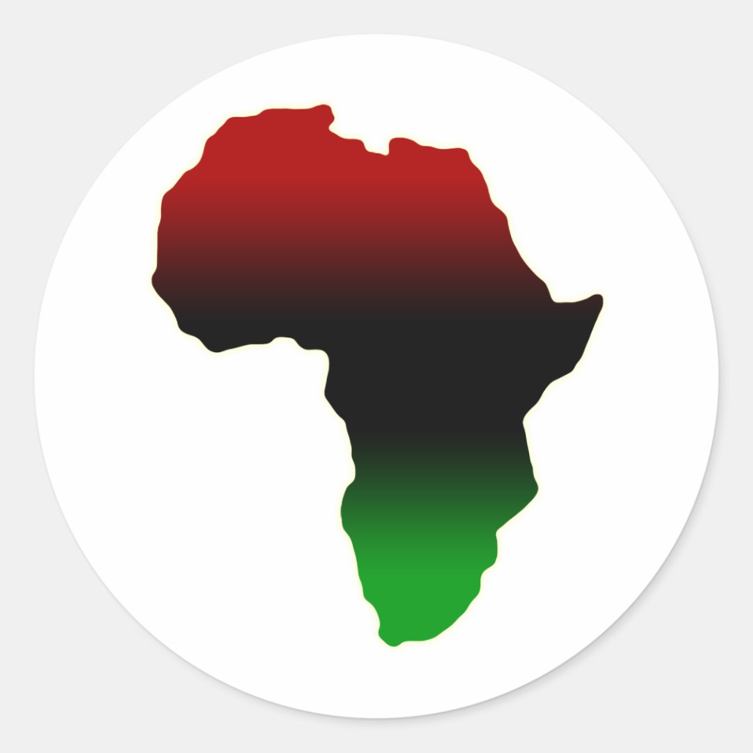 Red, Black and Green Africa Shape Classic Round Sticker | Zazzle