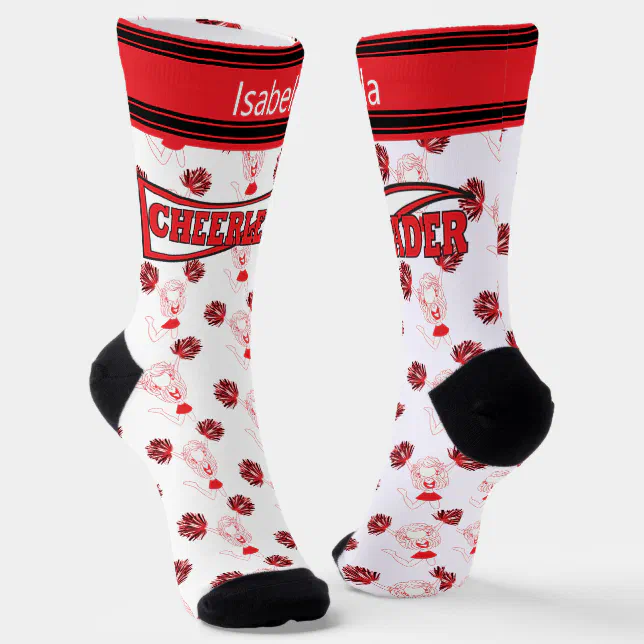 Red, Black and White Cheerleader Girl Socks | Zazzle