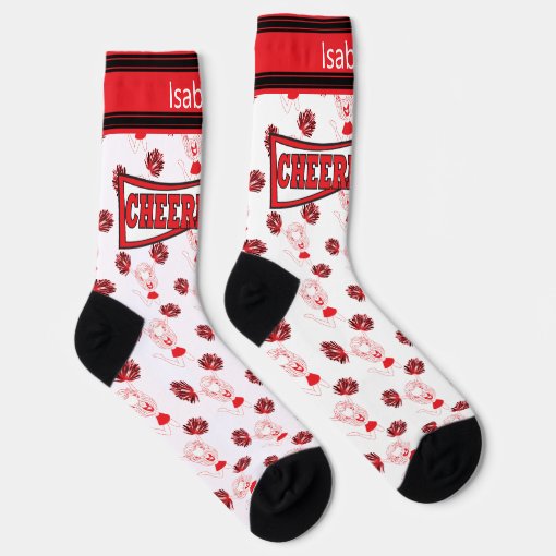 Red, Black and White Cheerleader Girl Socks | Zazzle