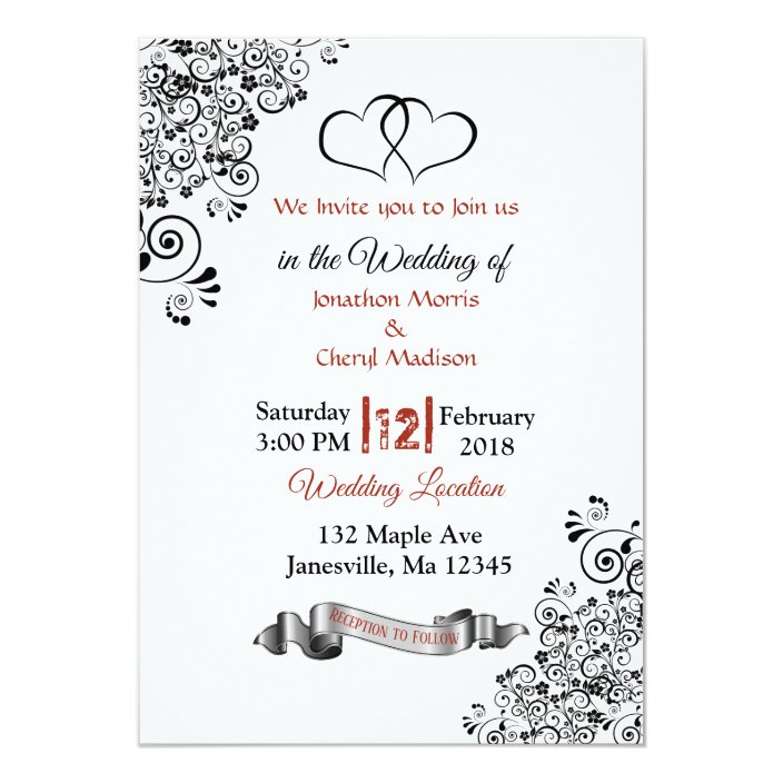 Red, Black and White Hearts Wedding Invitations | Zazzle.com