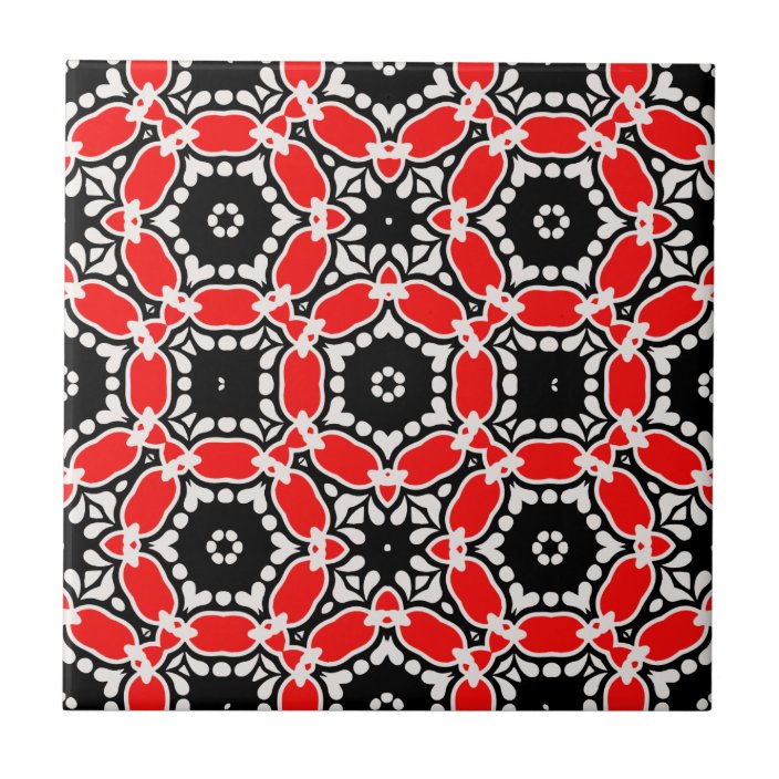 Red Black and White Kaleidoscopic Mosaic Pattern Ceramic Tile | Zazzle.com
