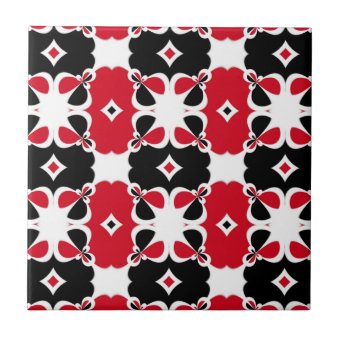Red Black and White Modern Geometric Pattern Ceramic Tile | Zazzle