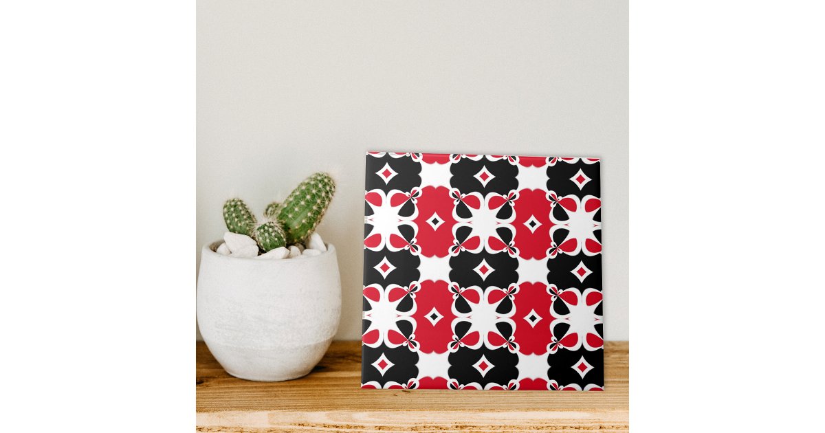 Red Black and White Modern Geometric Pattern Ceramic Tile | Zazzle