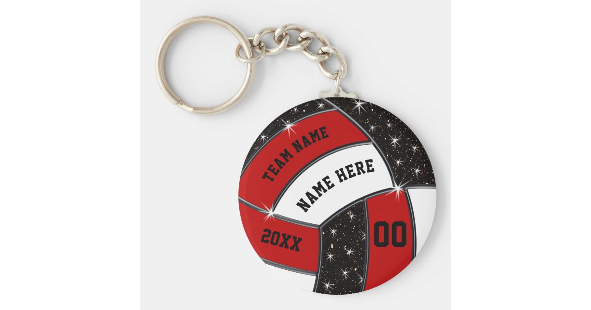 Red Black and White Volleyball Gifts, Volleyball Keychain | Zazzle