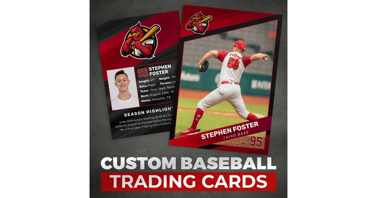 Red & Black Baseball Trading Card, Baseball Card | Zazzle