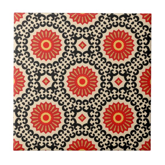 Red Black Beige Oriental Moroccan Mosaic Pattern Ceramic Tile | Zazzle.com