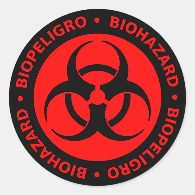 Red & Black Bilingual Biohazard Symbol Sticker | Zazzle