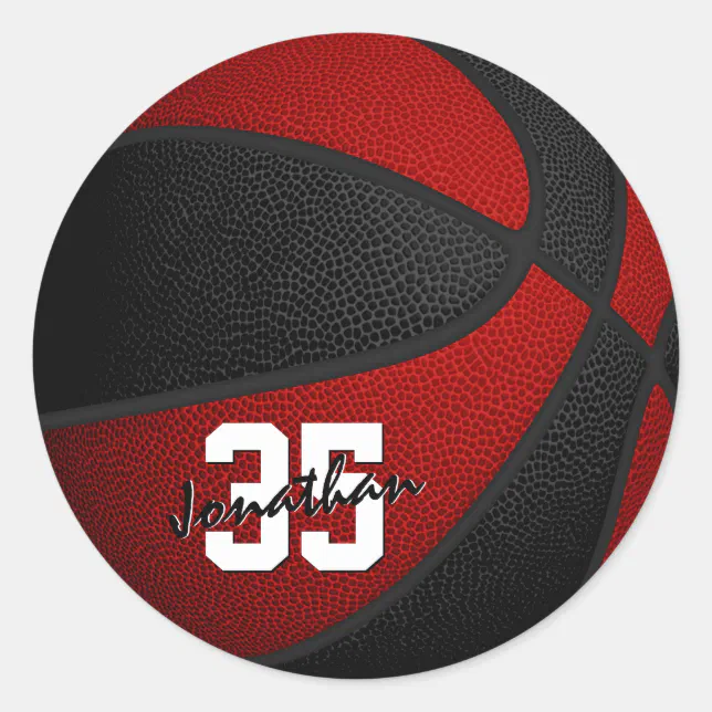 red black boys girls basketball team colors classic round sticker | Zazzle