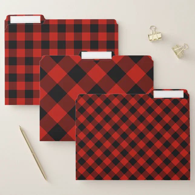 Red Black Buffalo Check Pattern File Folder | Zazzle