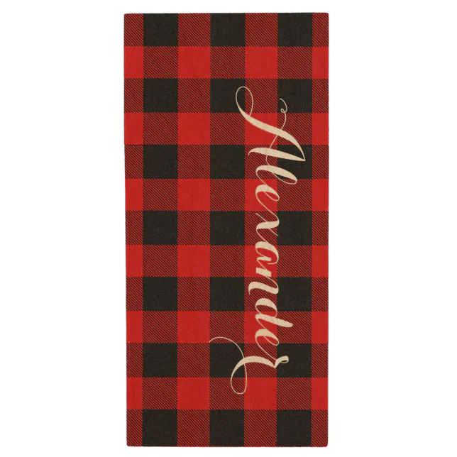Red Black Buffalo Check Plaid Name Monogram NL Wood Flash Drive | Zazzle