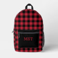 Red Black Buffalo Check with Monogram Printed Backpack | Zazzle