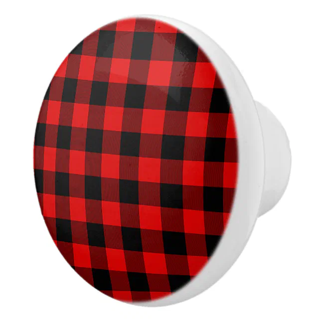 Red Black Buffalo Lumberjack Check Plaid Pattern Ceramic Knob | Zazzle