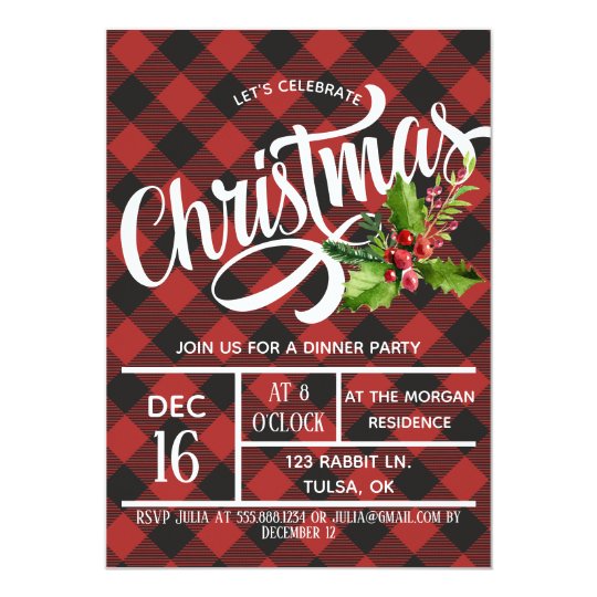 Red & Black Buffalo Plaid Christmas Party Invite | Zazzle.com