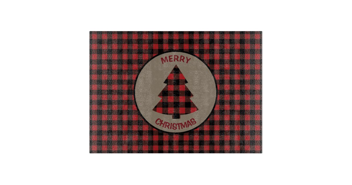 Red Black Buffalo Plaid Christmas Tree Cutting Board | Zazzle