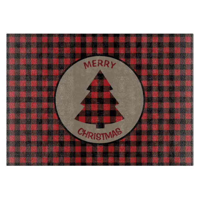 Red Black Buffalo Plaid Christmas Tree Cutting Board | Zazzle
