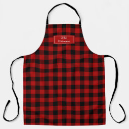 Red Black Buffalo Plaid Lumberjack Personalized Apron | Zazzle