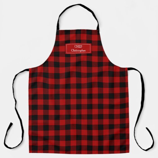 Red Black Buffalo Plaid Lumberjack Personalized Apron | Zazzle