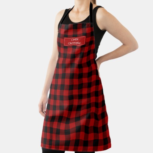 Red Black Buffalo Plaid Lumberjack Personalized Apron | Zazzle