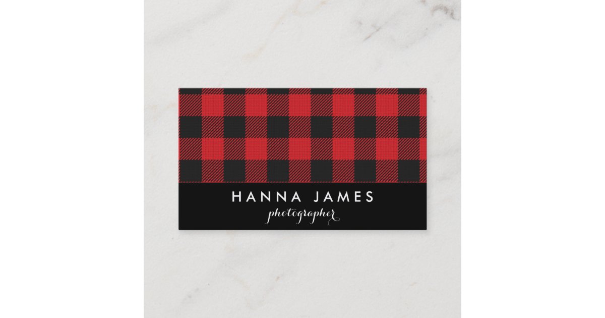 Red Black Buffalo Plaid Personalized Business Card | Zazzle