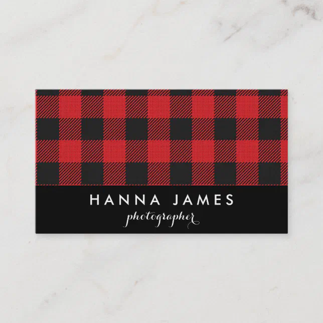 Red Black Buffalo Plaid Personalized Business Card | Zazzle