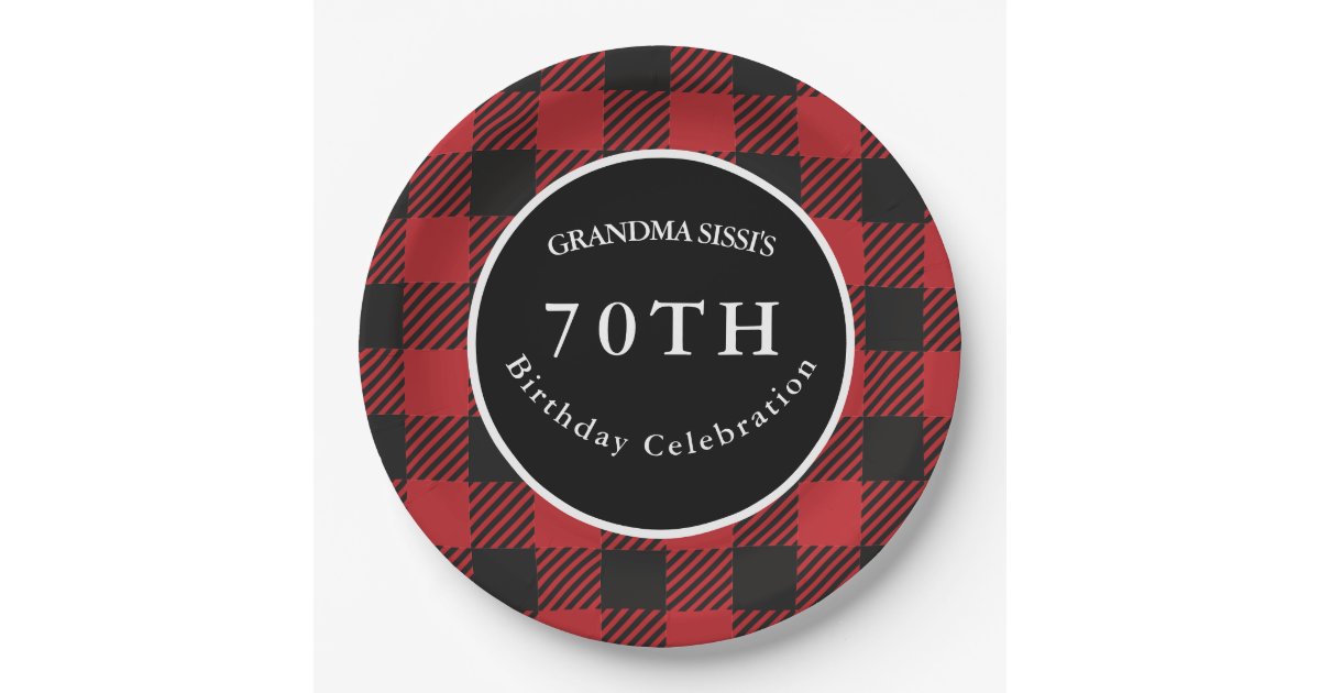 Red & Black Buffalo Plaid Rustic Birthday Party Paper Plates | Zazzle