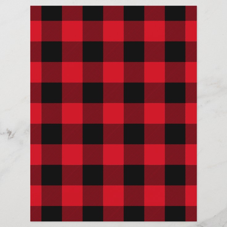Red Black Buffalo Plaid Rustic Scrapbook Paper | Zazzle